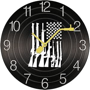 Amazon.com: American Gun Flag Large Wooden Wall Clocks Silent Non ...