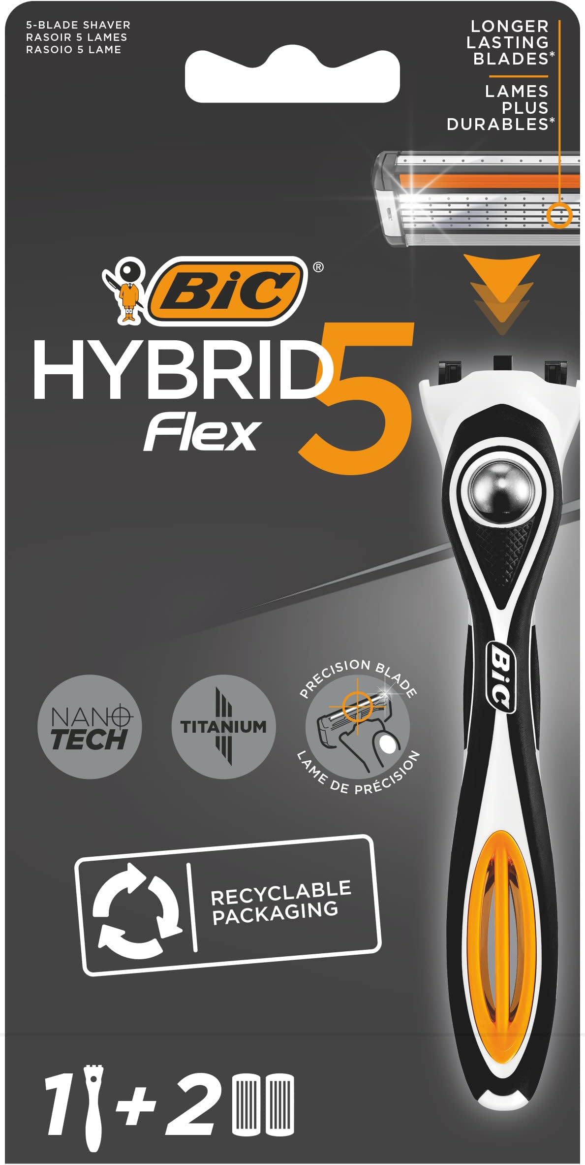 Amazon.com: BIC Hybrid 5 Flex Refillable Men's Razor Kit, Handle and ...