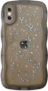 Amazon.com: Qokey for iPhone iPhone X/XS Case 5.8" Curly Wave Edge Transparent Bling Glitter ...