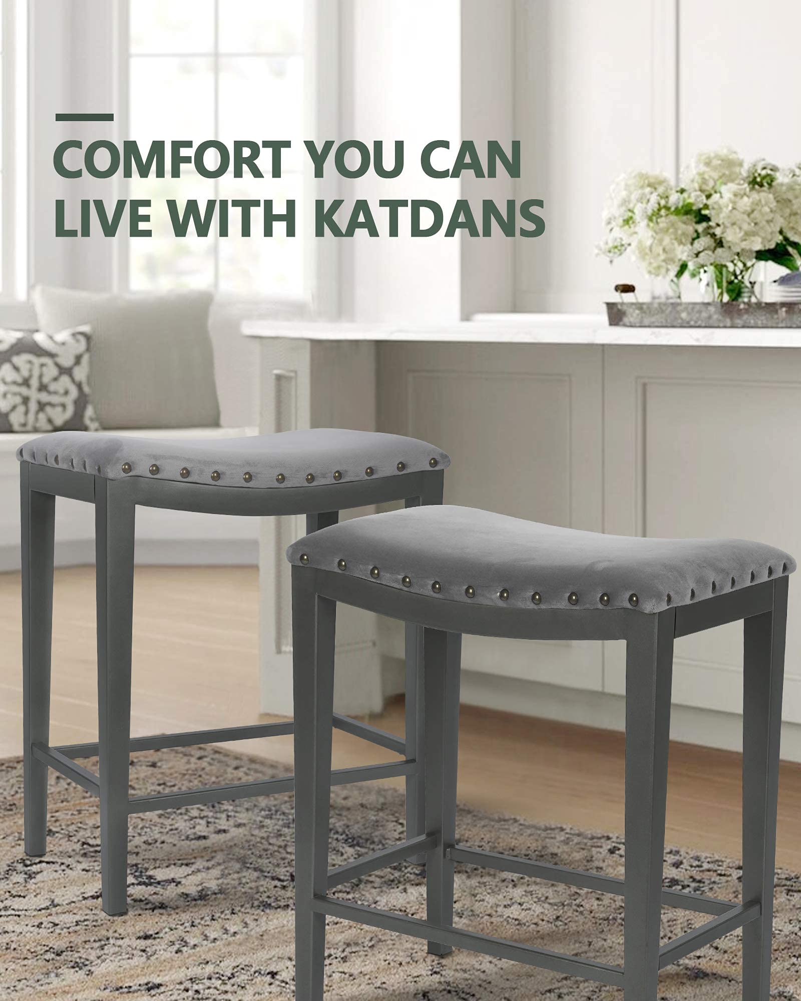 Snapklik.com : KATDANS Grey Bar Stool Counter Height 24 Inches Backless ...