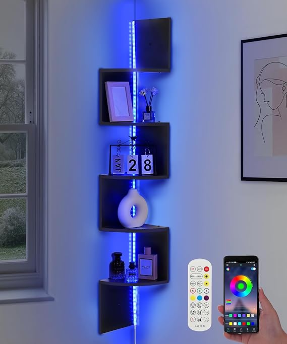 Amazon.com: Outink 5 Tiers Corner Shelf with RGB LED Lights, 49.2" Wall ...