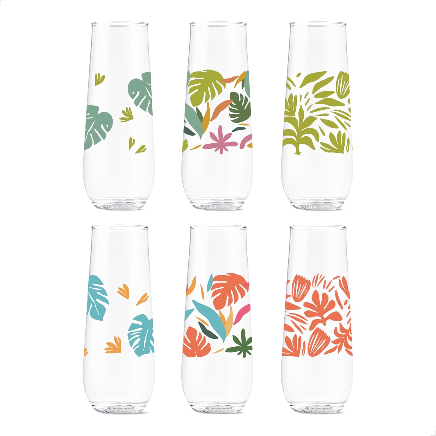 Amazon.com: TOSSWARE POP 9oz Flute Tropical Abstract Series, SET OF 6 ...