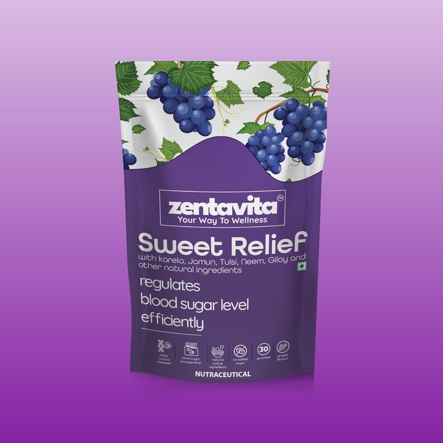 Zentavita Sweet Relief Gummies with Karela, Jamun, Tulsi, Neem, Giloy ...