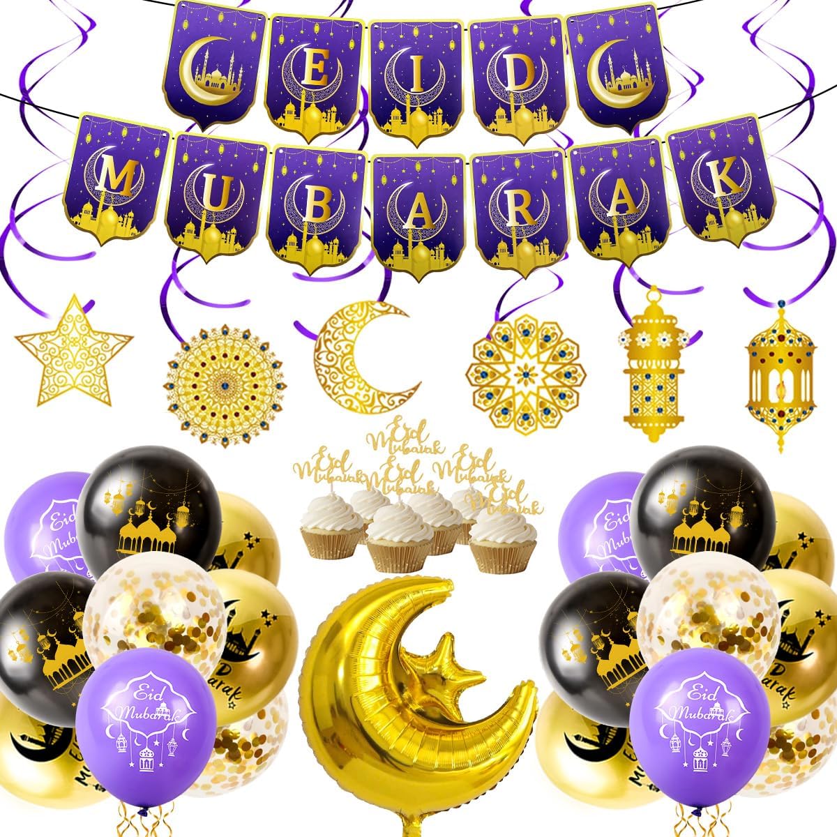 Humairc Eid Decorations, Eid Mubarak, Eid Mubarak Banner + Balloon ...