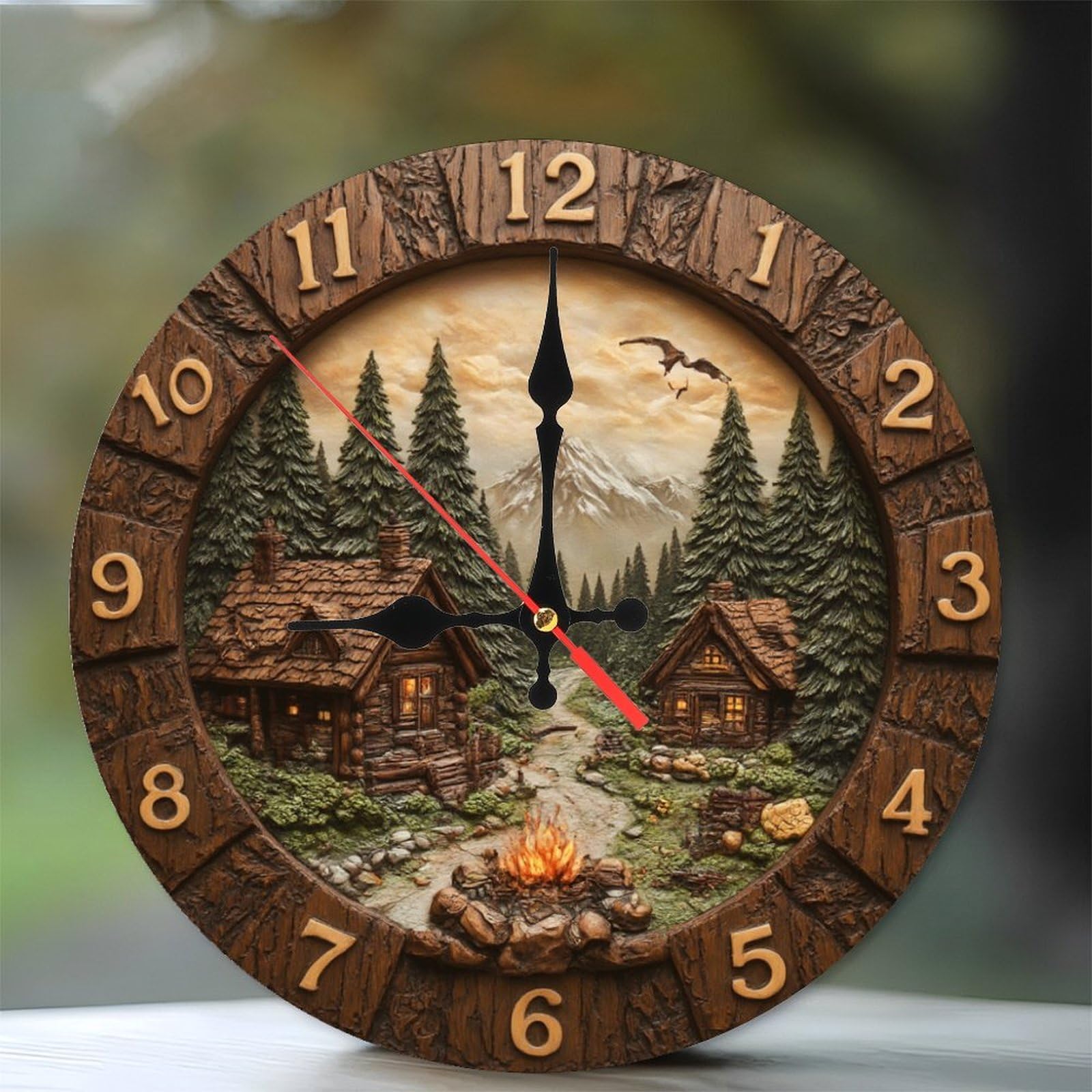Amazon.com: Rustic Cabin Mountain Scene Wall Clock Wood Log Cabin Home ...