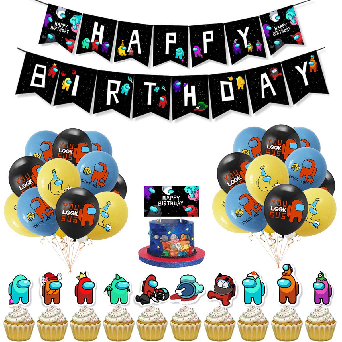 Buy Among Us Party Supplies - Among Us Birthday Party Decorations Happy ...