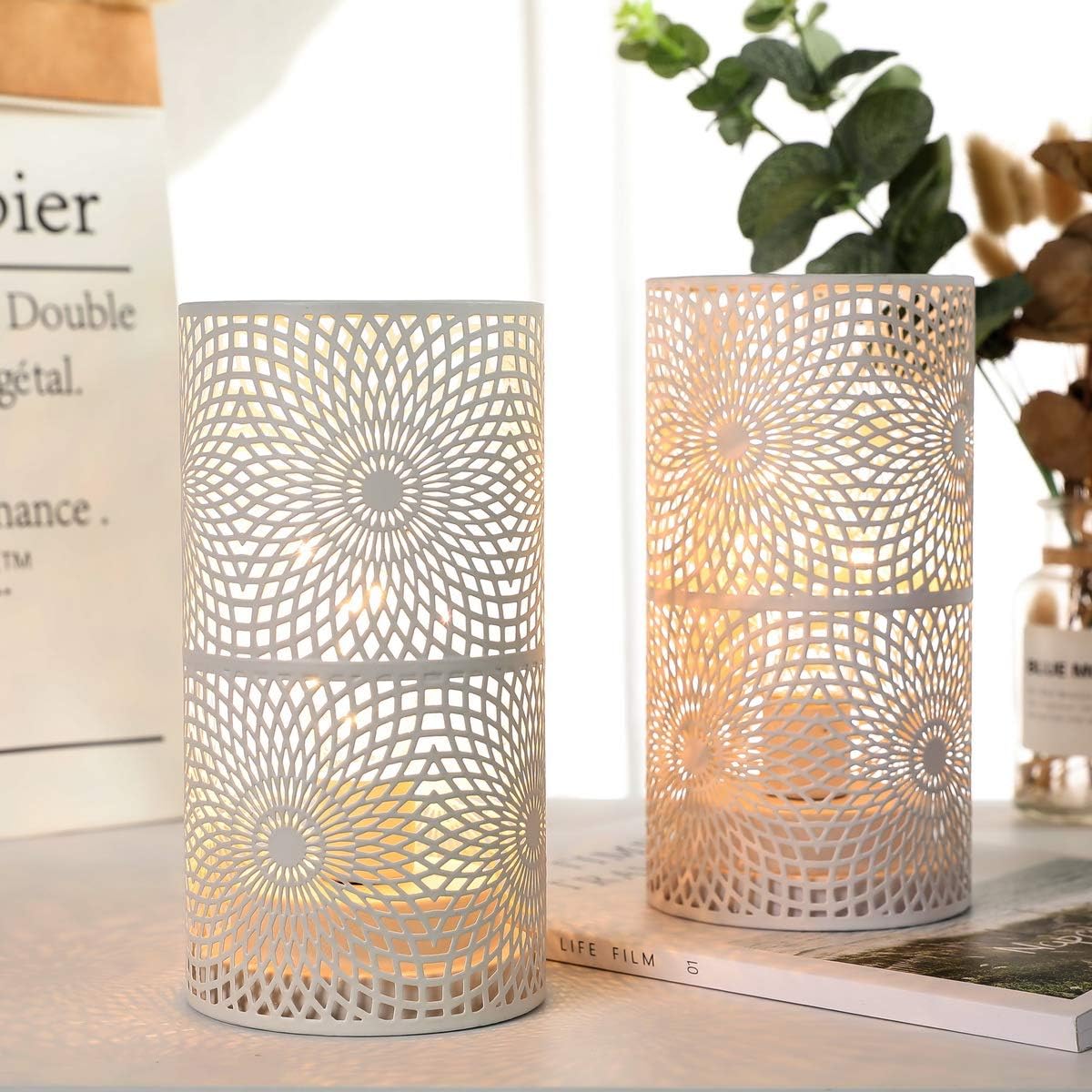 Set of 2 White Table Metal lamp Battery Powered,Cordless Accent Light ...