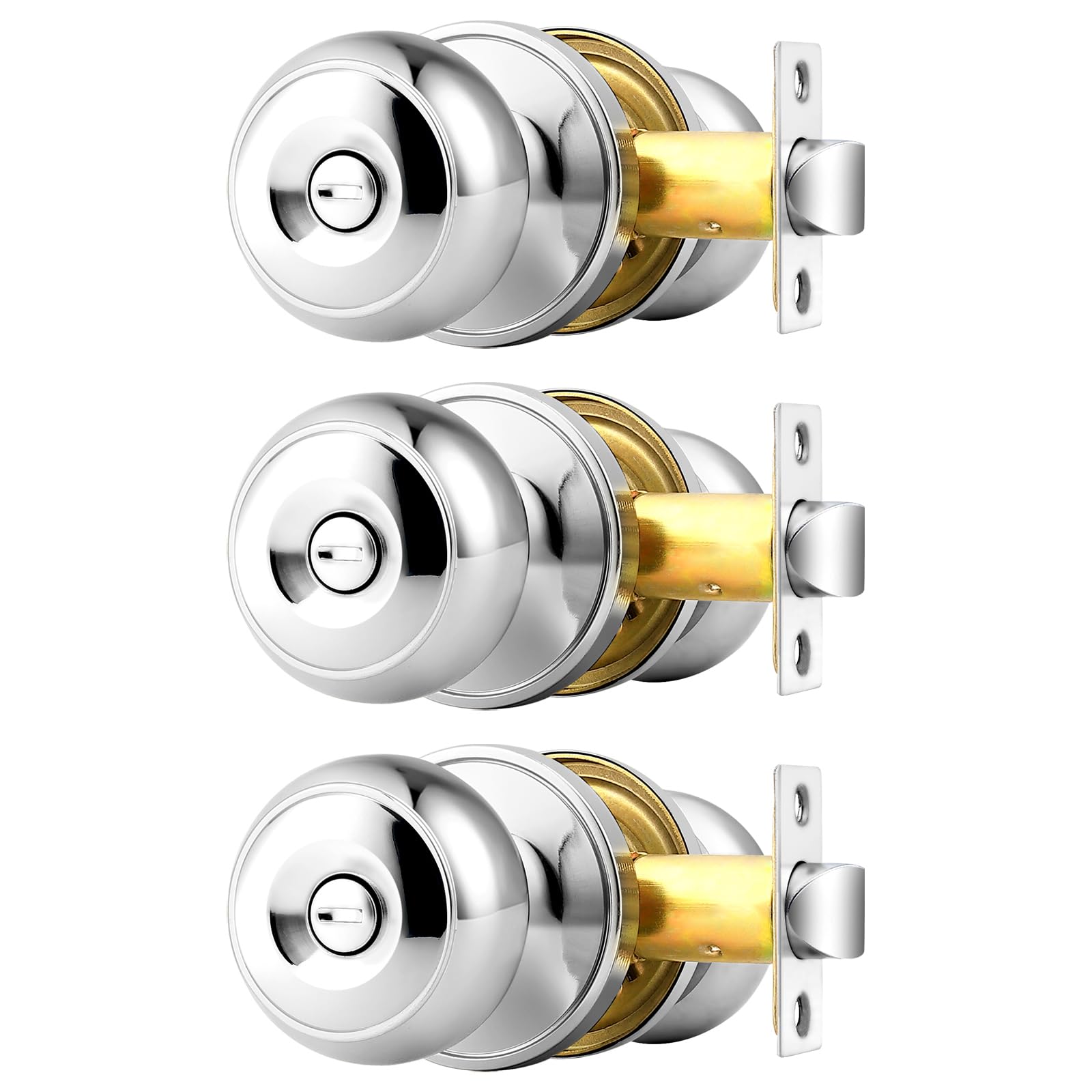 Probrico Polished Chrome Privacy Door Knobs, Interior Door Lock for ...