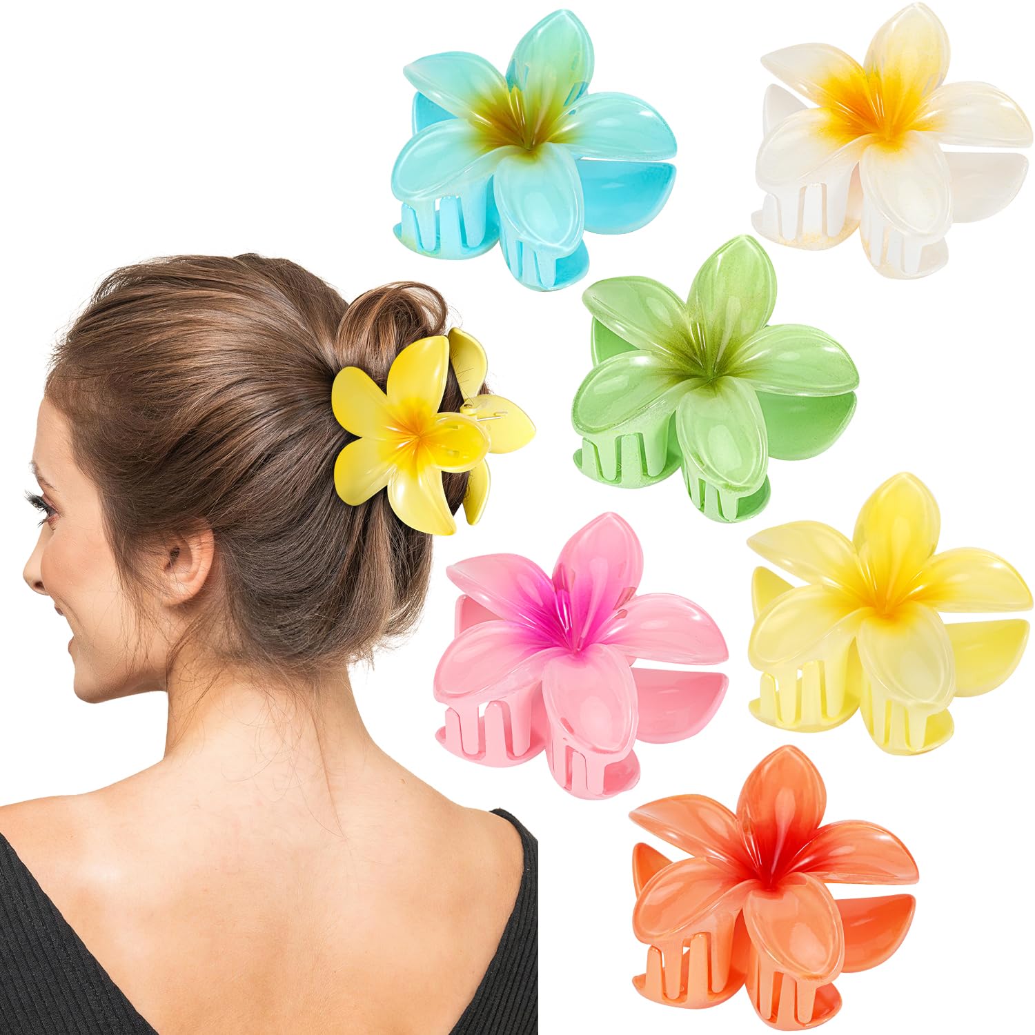 Amazon.com : Flower Hair Clips for Women 6 Pack Hawaiian Flower Hair ...
