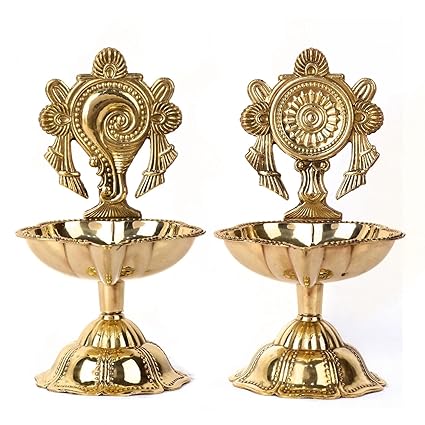 Buy Flickkerbox Brass Shanku Chakra Kuber Diya, Deepam for Home Pooja ...