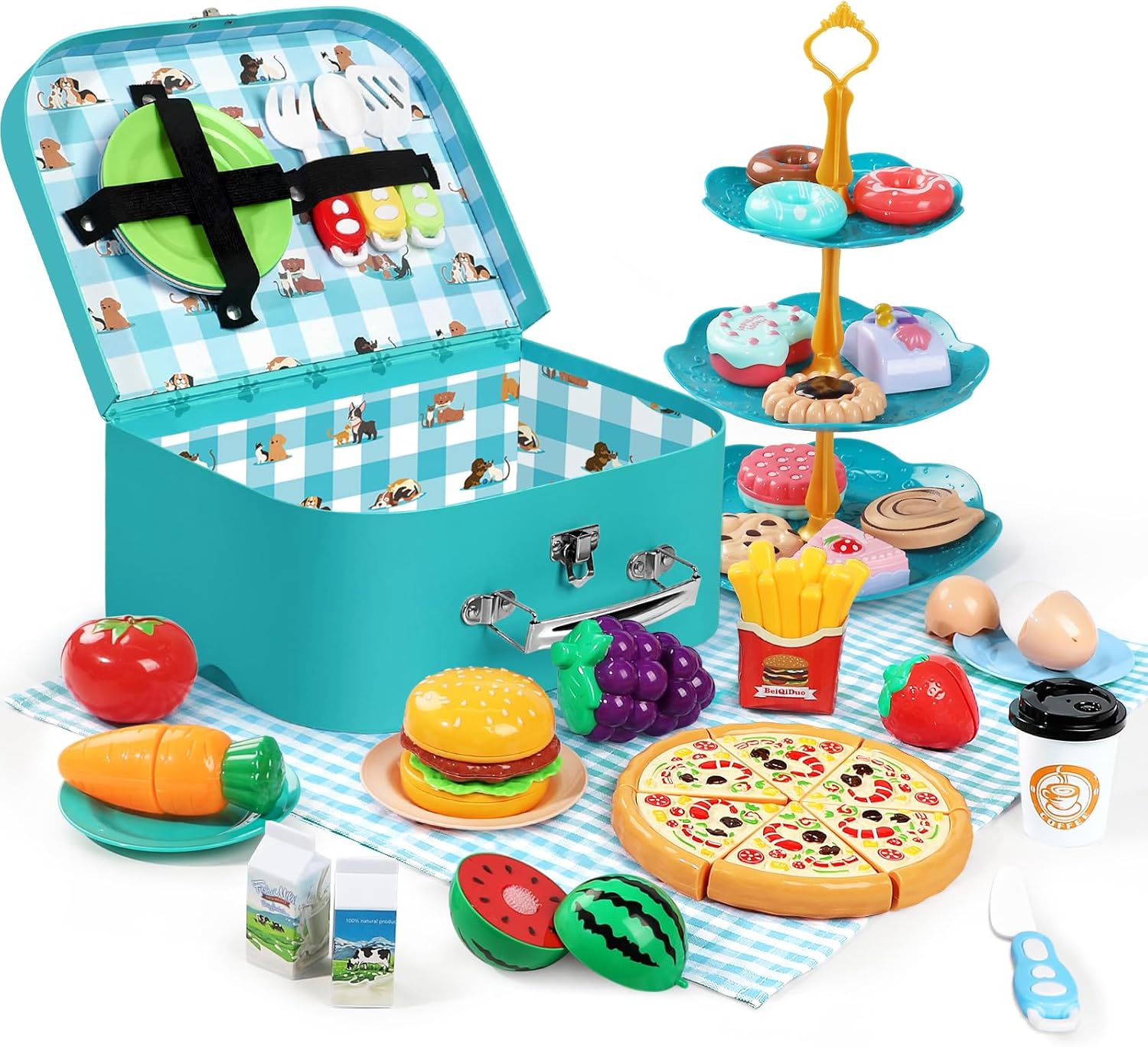 Amazon.com: Kids Picnic Basket, Toy Food for Toddlers 1-3, Play Food ...
