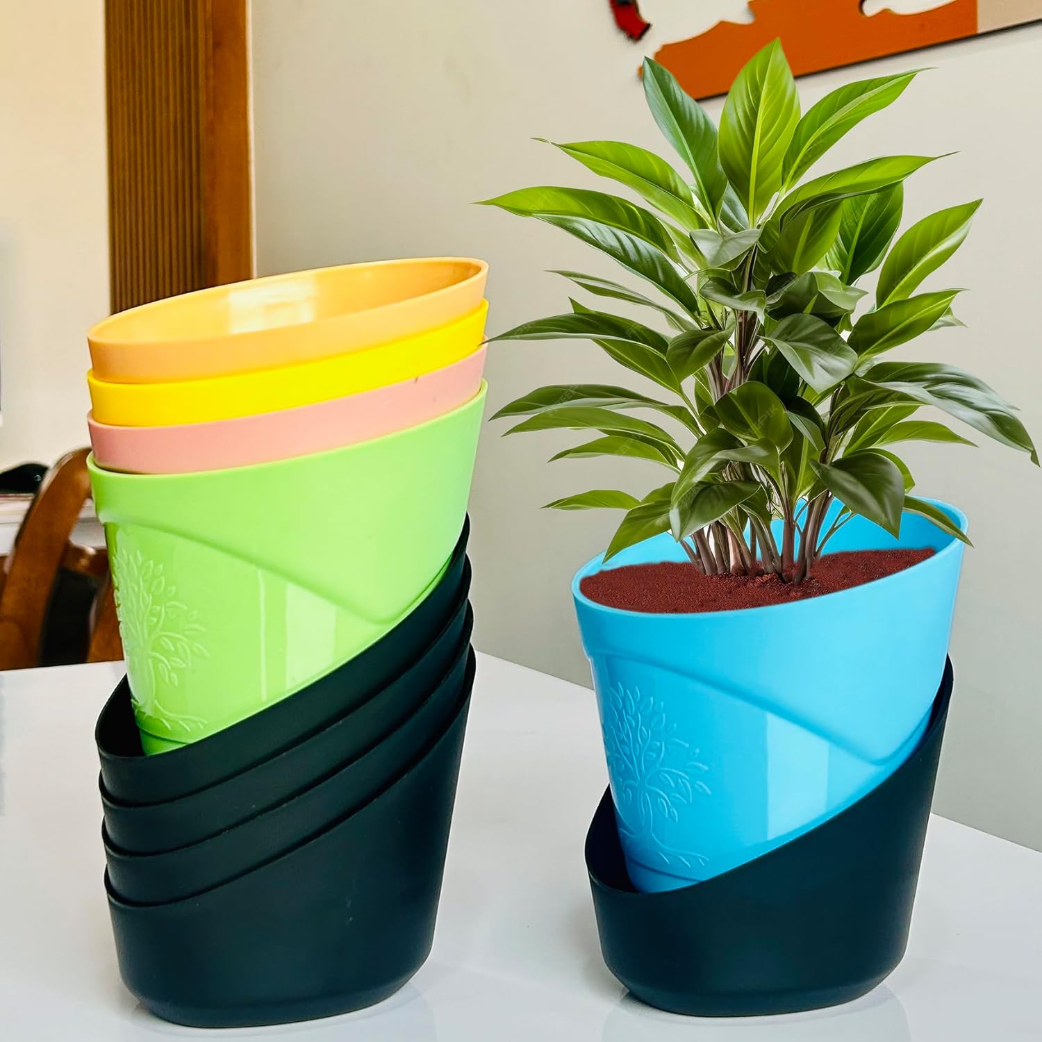 TechHark® 5 Pcs Self Watering Cross Pots with Tray for Home ...