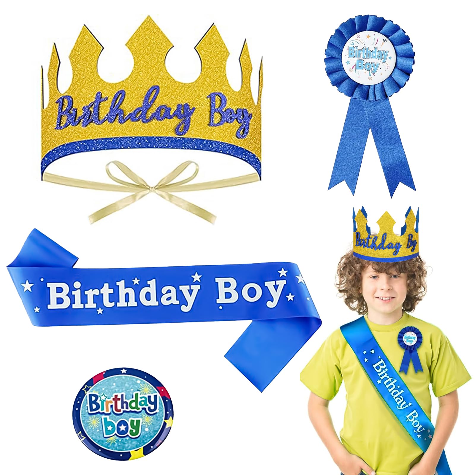 4Pcs Birthday Boy Badge, Birthday Sash Medal, Adjustable Birthday King ...