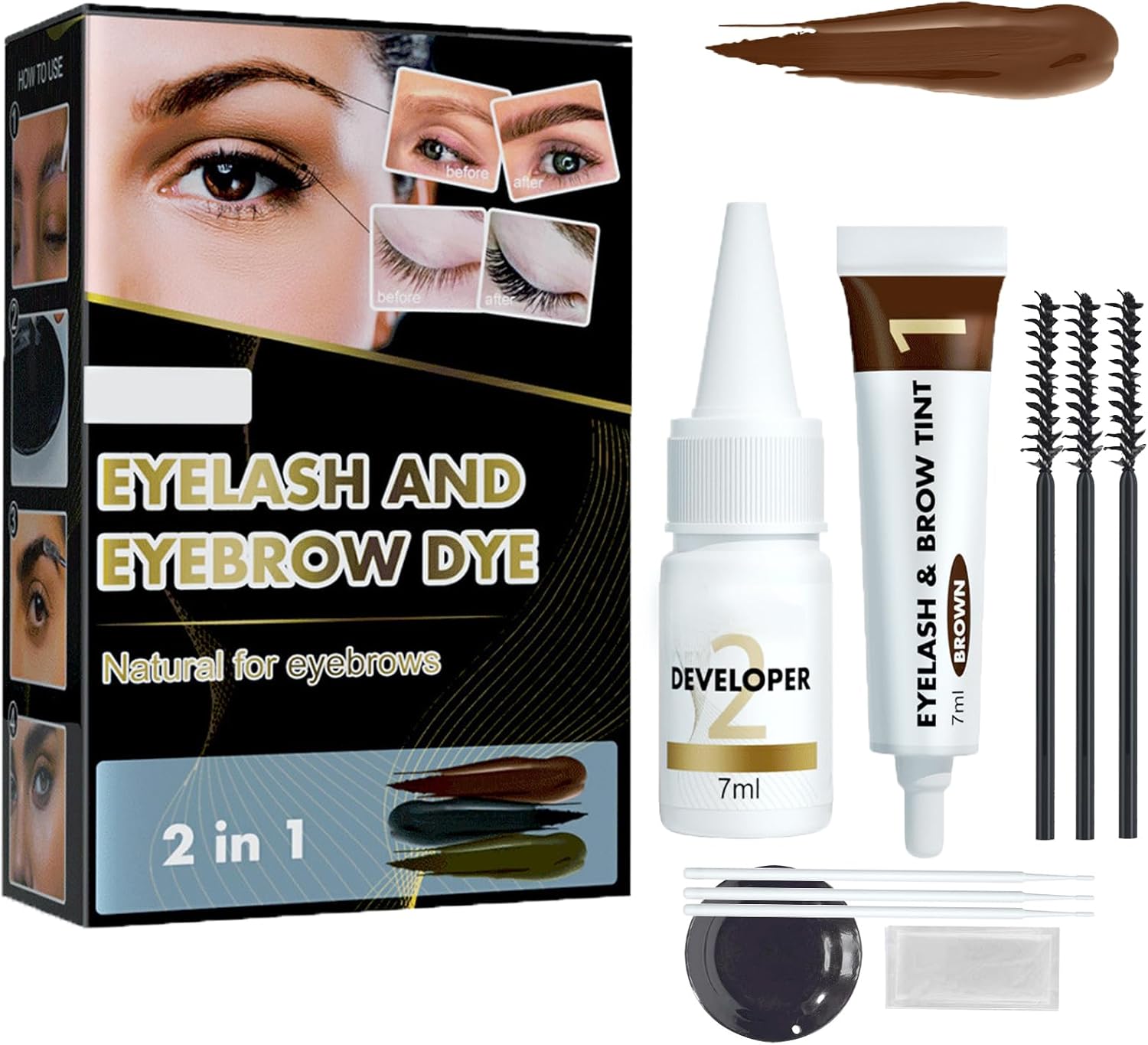 Brown Eyebrow Tinting Kit,Eyebrow & Eyelash Dye Kit,Natural Brow Dye ...