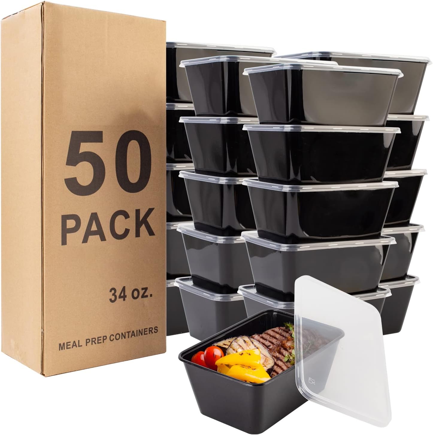 Amazon.com: Meal Prep Containers, 34oz 50Pack Food Prep Containers with ...