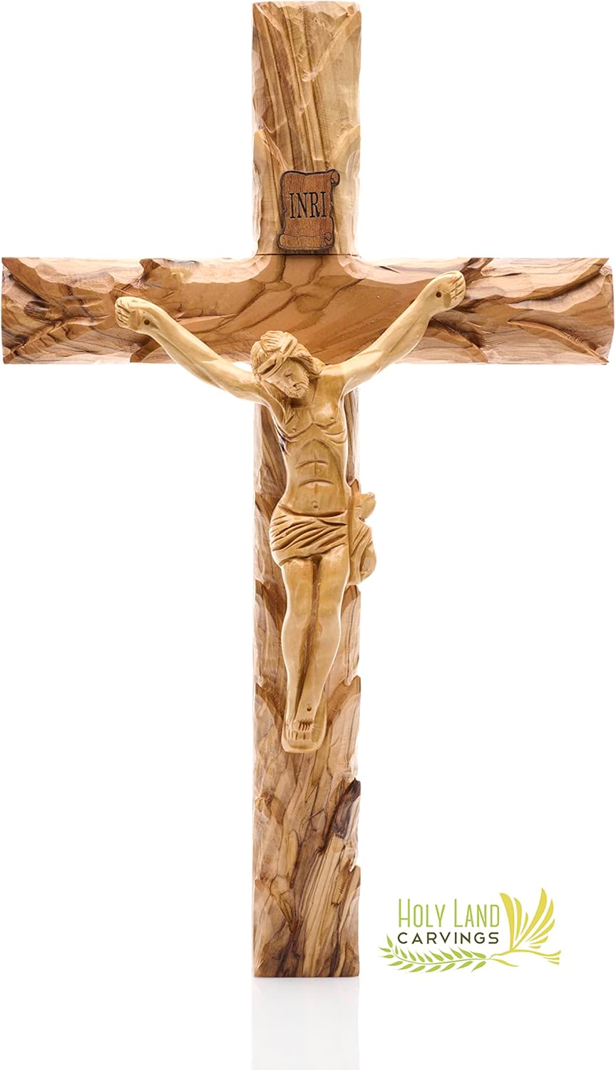 Amazon.com: Holy Land Carvings Large Catholic Wall Crucifix Made of ...