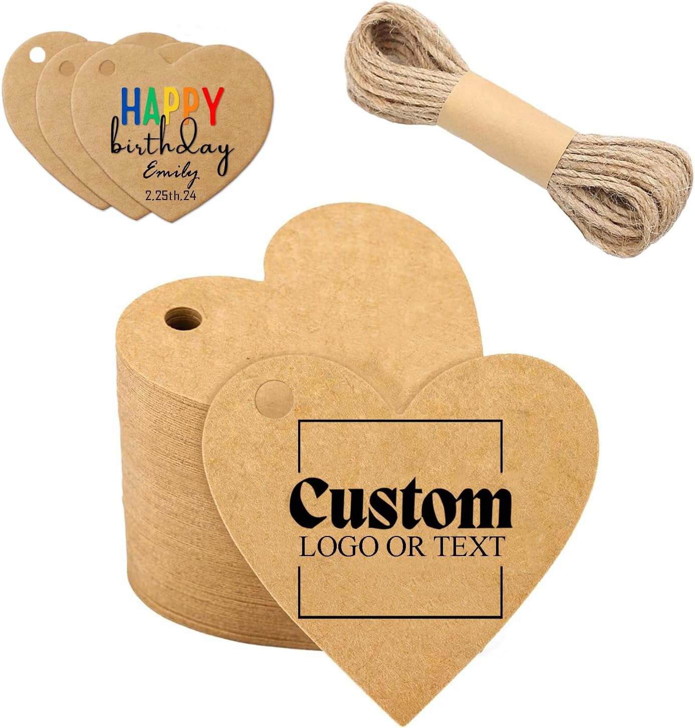 Amazon.com : Custom Heart Tags with String,Personalized Kraft Heart ...