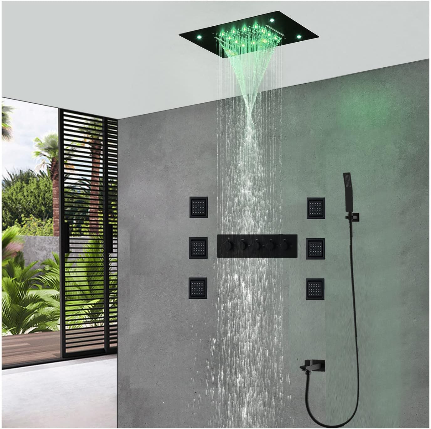 Amazon.com: JMXD LED Shower System Thermostatic Shower Faucet Set Black ...