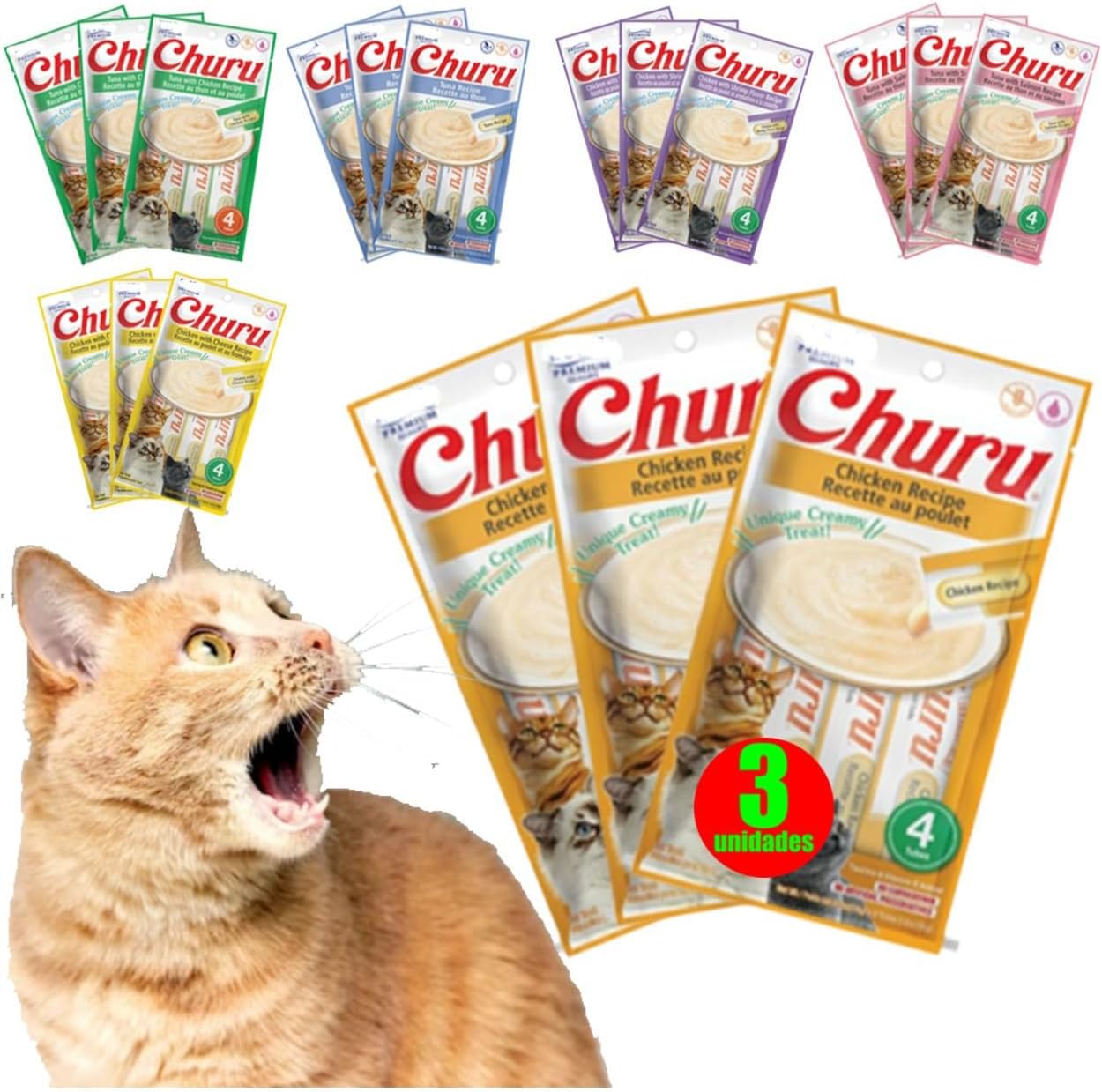 Churu Para Gatos Caixa 3 Sabores Variados Atum Galinha Queijo Camarão ...