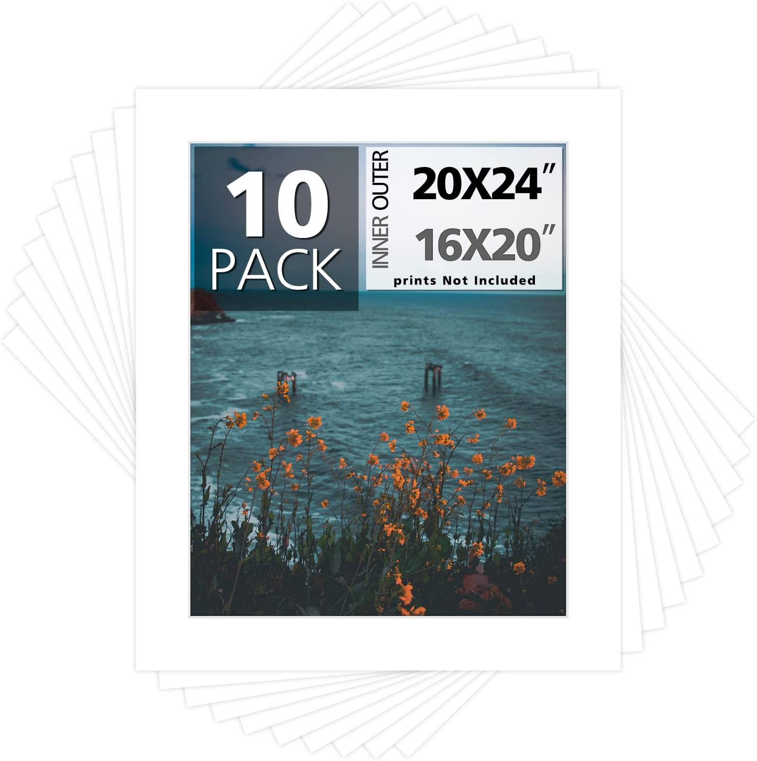 Mat Board Center, Pack of 10, 20x24 for 16x20 White Photo Picture Mats ...