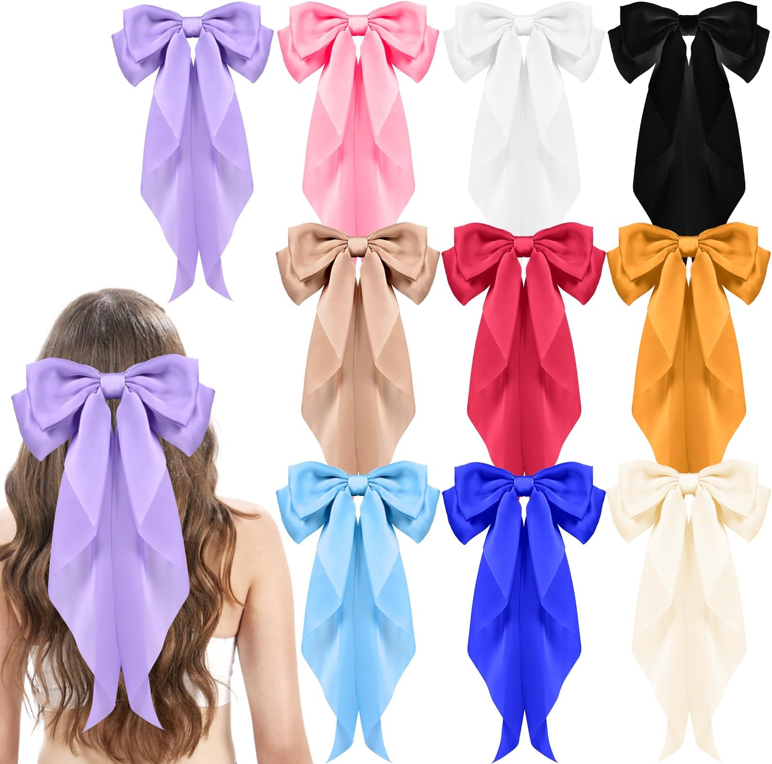 Amazon.com : 10 Pack Large Hair Bows for Women Girls, Hair Accessories ...