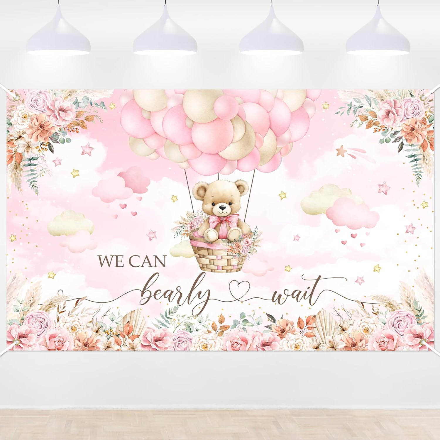 Amazon.com : Avezano We Can Bearly Wait Backdrop Boho Pink Floral We ...