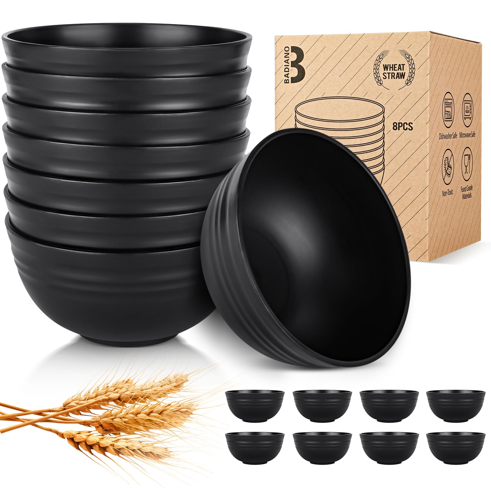 Amazon.com | Badiano Unbreakable Wheat Straw Cereal Bowls Set of 8 ...
