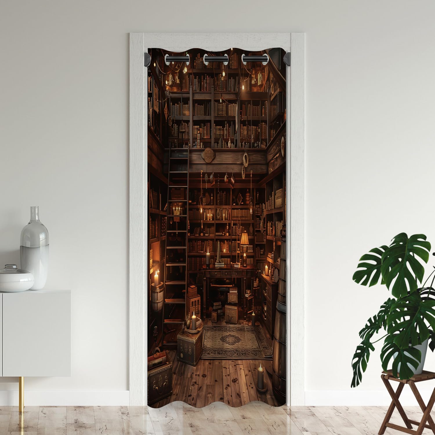 Amazon.com: Vintage Bookshelf Bookcase Door Curtains for Doorways, Old ...