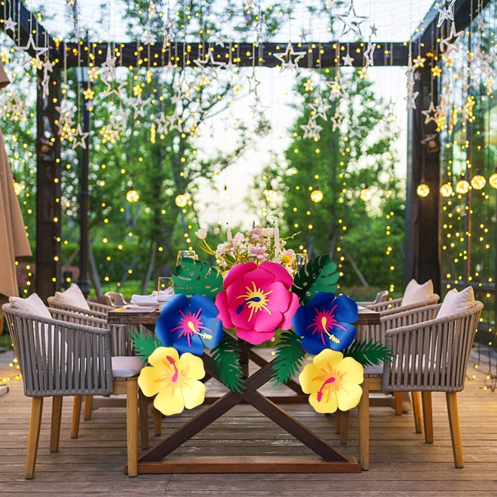 Luau Hawaiian Hibiscus Paper Flowers Tropical Leaves Party Decorations ...