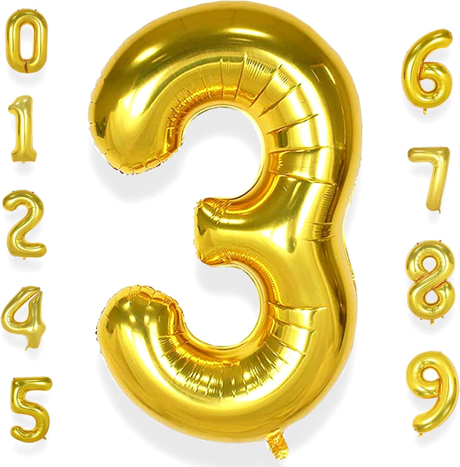 Amazon.com: AULE 40 Inch Big Gold 3 Balloon Number Large Foil Helium ...