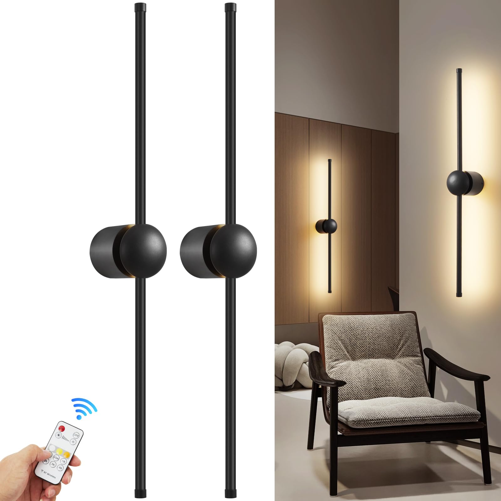 Vitnucrol Battery Operated Wall Sconce Set of Two, Wireless Battery ...