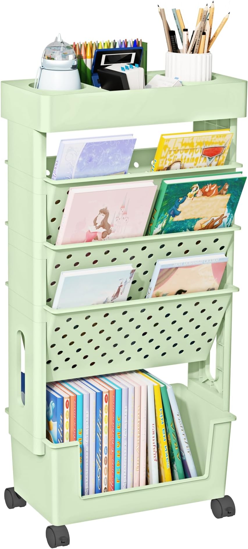 Amazon.com: 5-Tier Plastic Mobile Bookshelf with Wheels, Desk Organizer ...