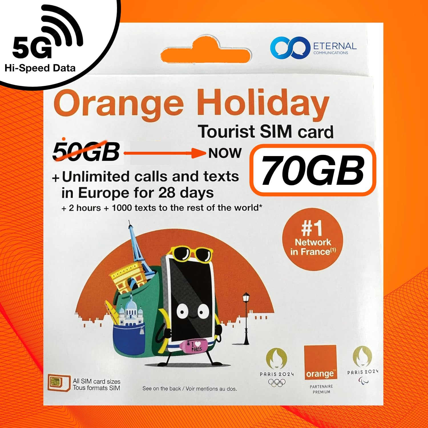 Preloaded Orange Travel Sim Card Now with 70GB of 5G Data, Unlimited ...
