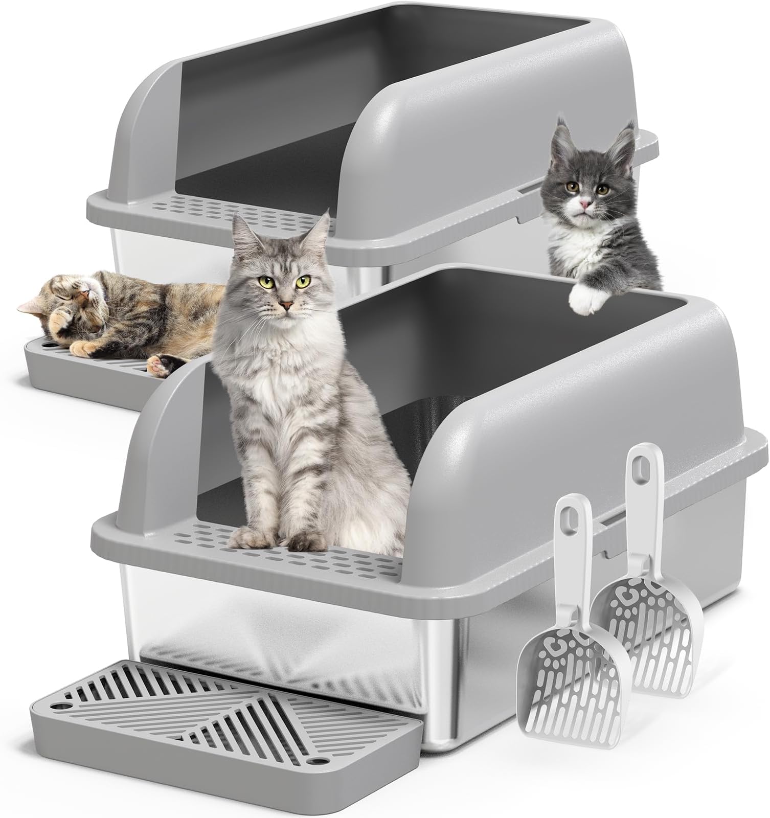 2 Pack XL Stainless Steel Litter Box Enclosure with Lid, Stainless ...