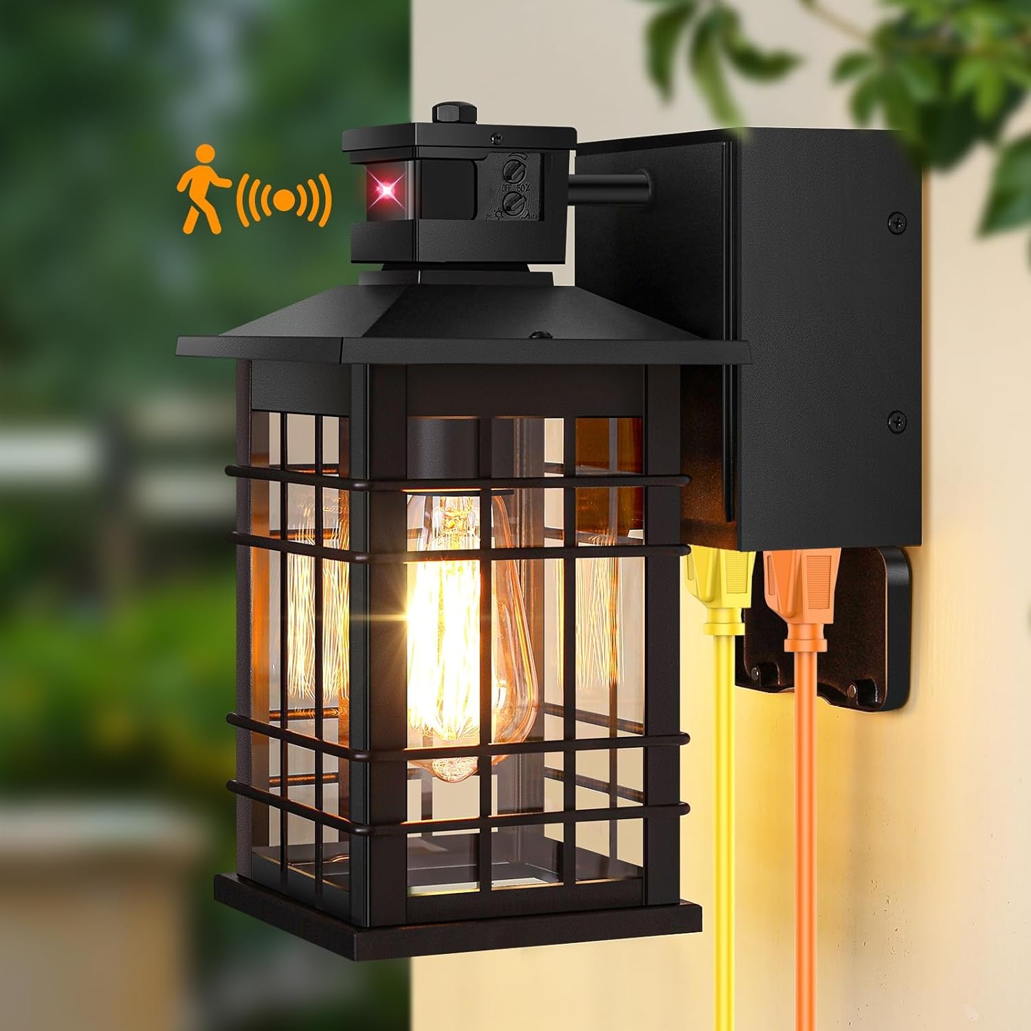 Kondras Motion Sensor Porch Light with GFCI Outlets, Dusk to Dawn ...