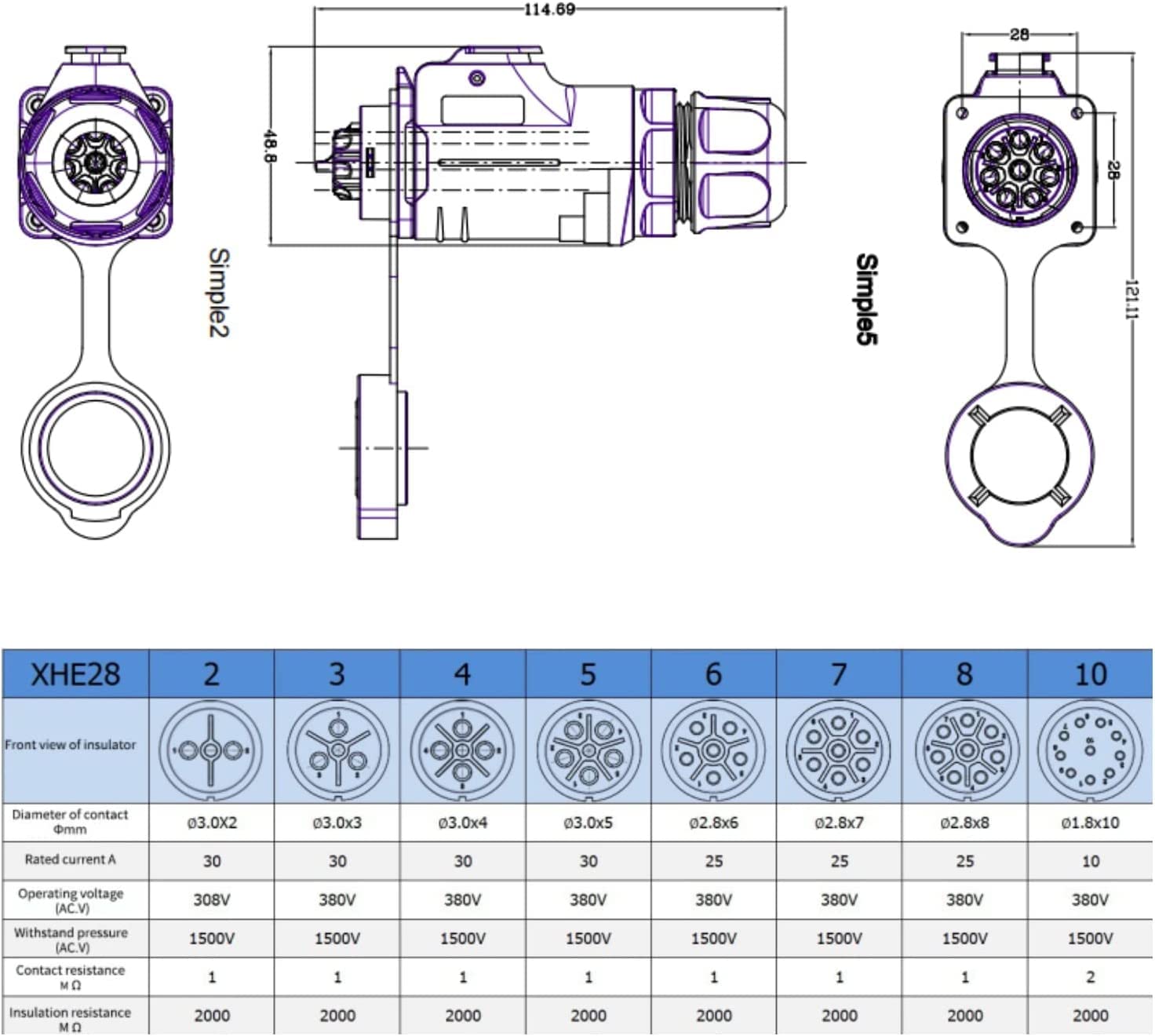 Snapklik.com : DRRI XHE28 Series 2pin Waterproof Connector IP65/ IP67 ...