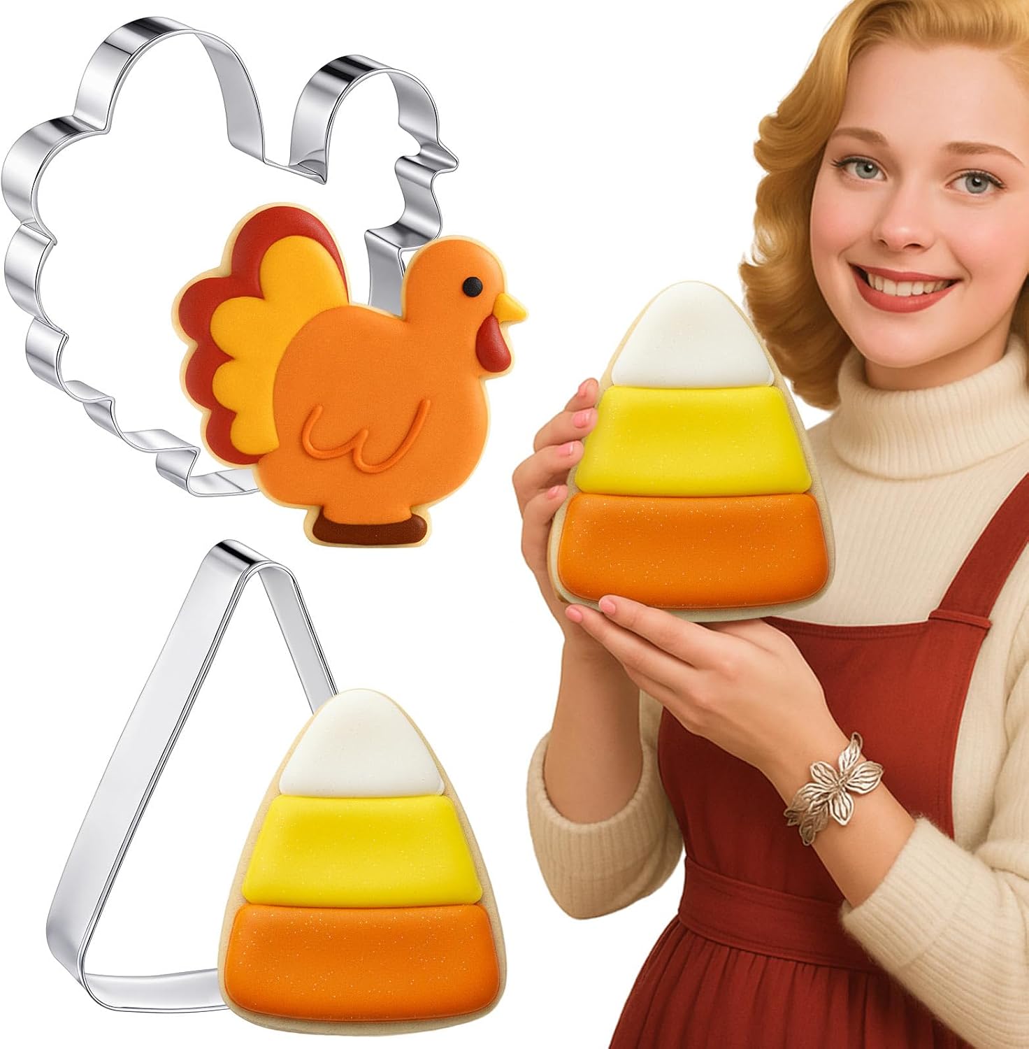 Amazon.com: Teenyyou 2 Pcs Extra Large 8" Thanksgiving Cookie Cutters ...