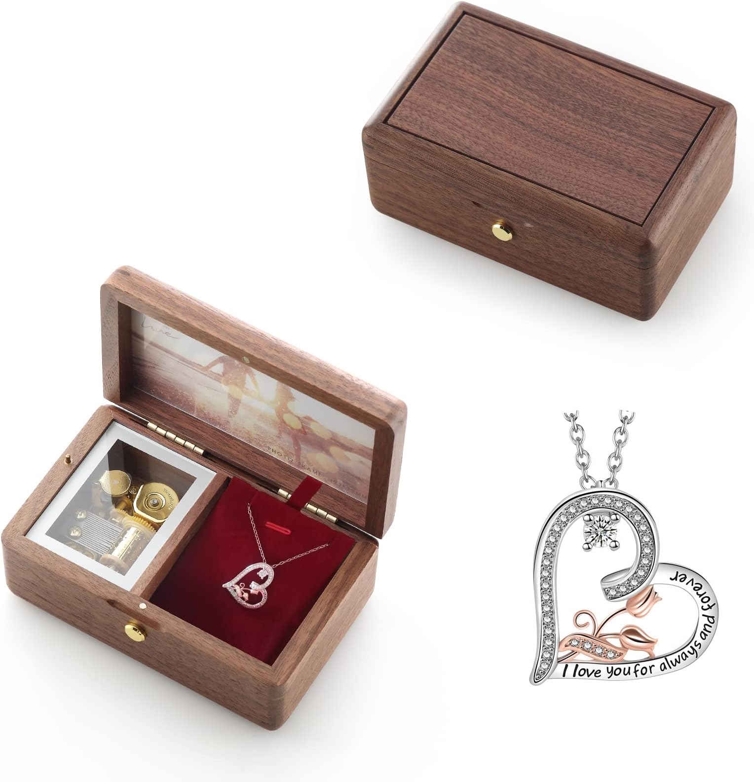 Amazon.com: JYmusic Natural Solid Wood Wind-up Music Box Long Photo ...