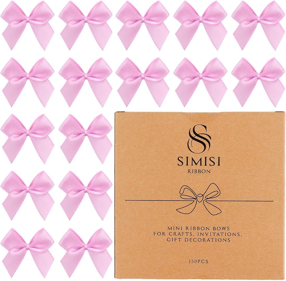 Amazon.com: 150 Pieces Pink Mini Ribbon Bows for Crafts Tiny Satin Bow ...