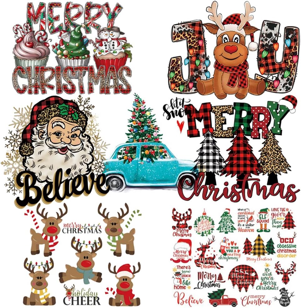 Amazon.com: 4Pcs Christmas Iron on Decals for T Shirt, Christmas Iron ...
