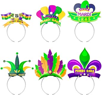 Amazon.com: Donetuer 6 Pack Mardi Gras Paper Crown Headband for Women ...