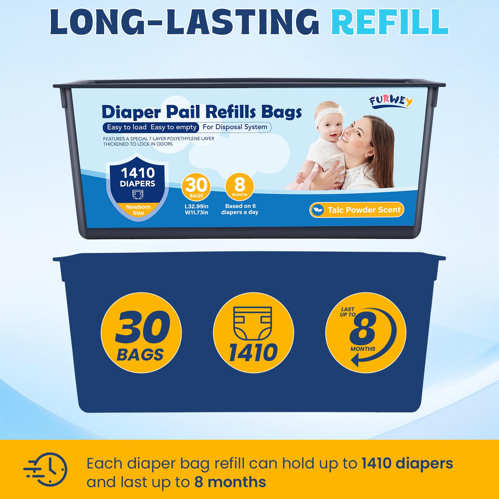 Snapklik.com : FURWEY Diaper Pail Refill Bags 30 Bags Per Refill Holds ...