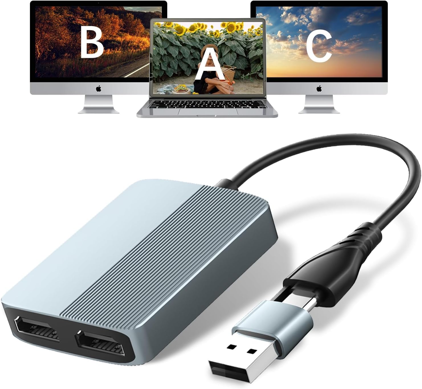 NALACAL Updated USB 3.0 to Dual HDMI Adapter for Mac and Windows, USB C ...