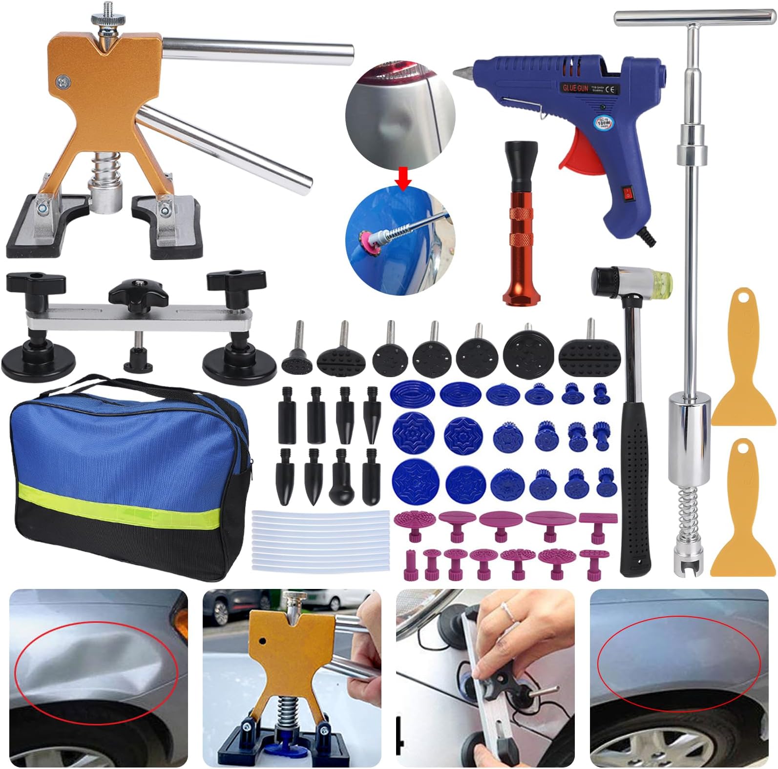 Putentfun Car Dent Repair Puller Kit,Paintless Dent Removal Kit,66 PCS ...