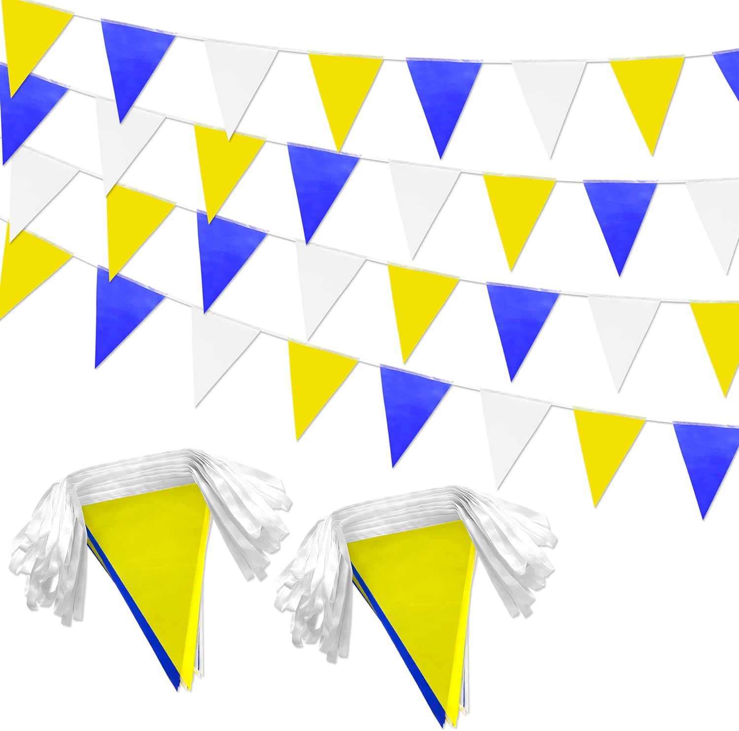 Amazon.com : LoveVC 100 Feet Blue Yellow White Pennant Banner Flags ...