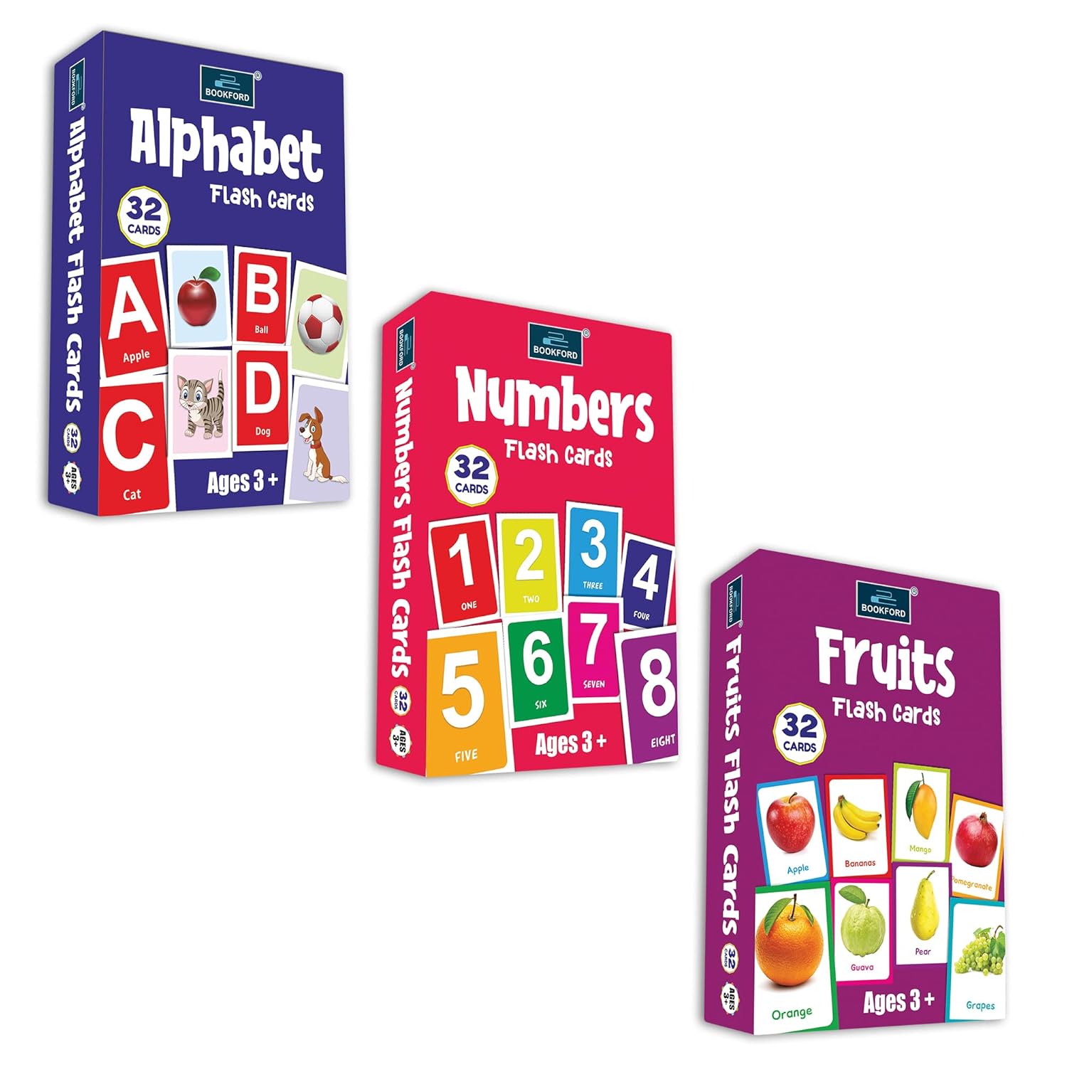 Buy Flash Cards - Set of 3 Flash Cards for Kids - Alphabet, Numbers ...