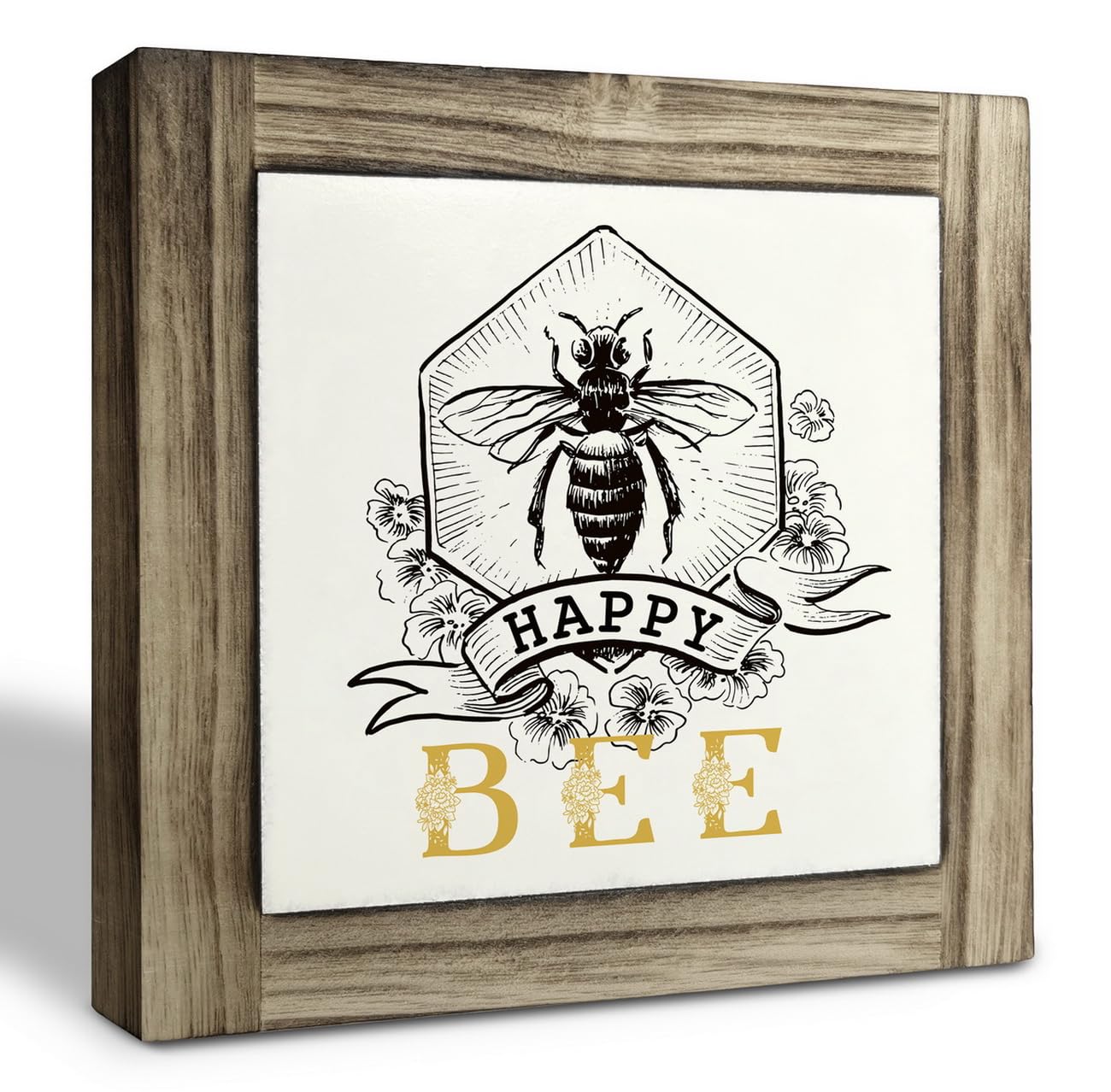 Snapklik.com : Bee Wood Plaque Sign, Bee Happy, Box Wood Plaques Desk ...