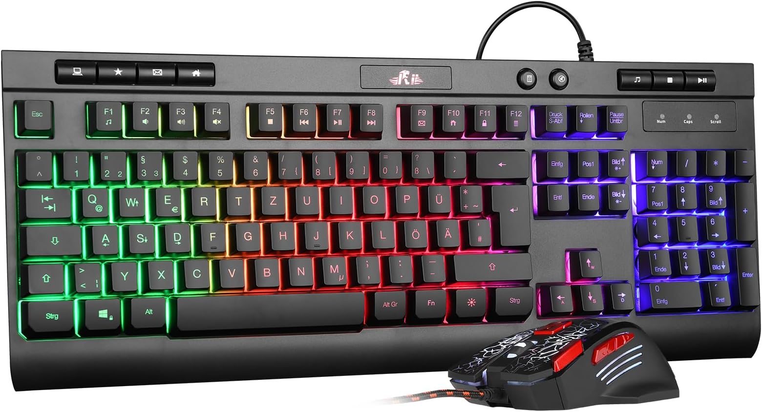 BAKTH Gaming Tastatur und Maus Set, LED Hintergrundbeleuchtung QWERTZ ...