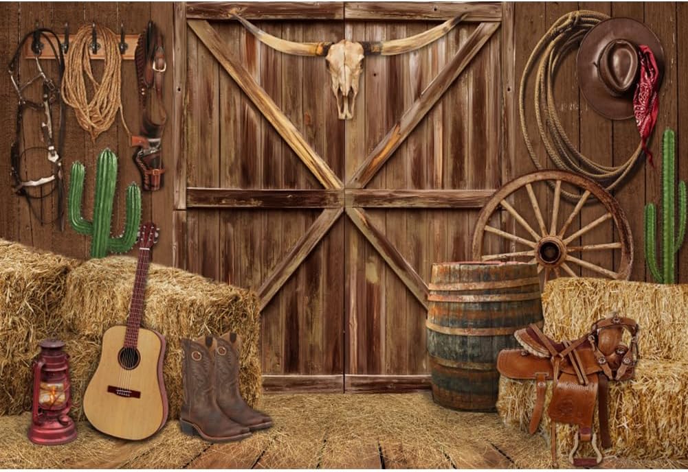 Amazon.com : OFILA Farm Barn Door Backdrop 10x8ft Fabric Rustic ...