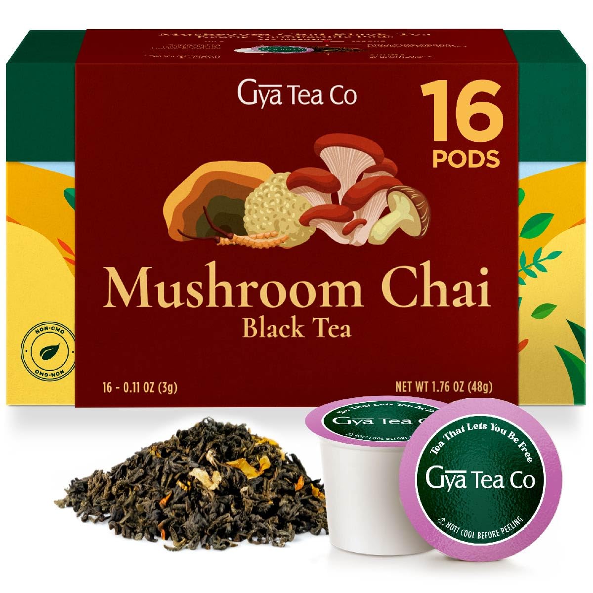 Amazon.com : Gya Tea Co Mushroom Chai Black Tea Pod (16 ct) - High ...